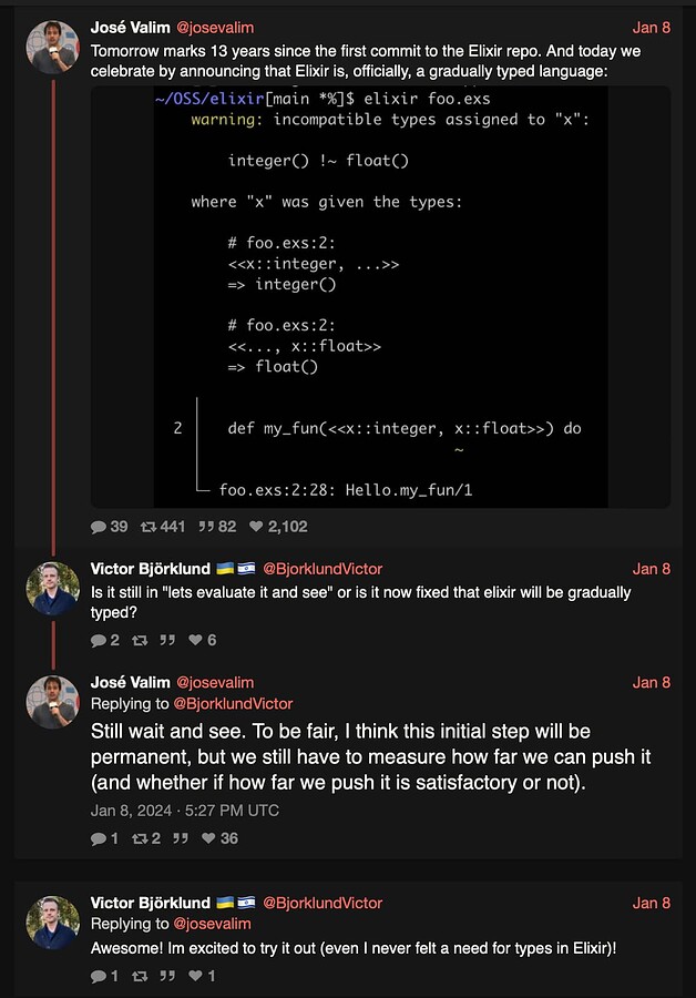 Jose Valim: "Elixir is, officially, a gradually typed language" - Chat / Discussions - Elixir ...