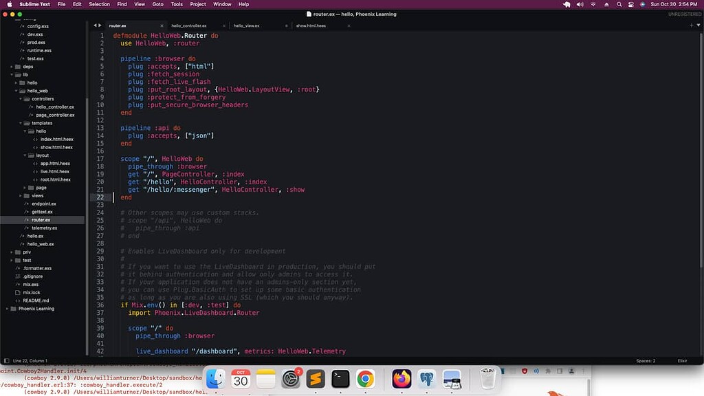 Basic routing/controllers/view/template throws error. I am following Phoenix tutorial ...