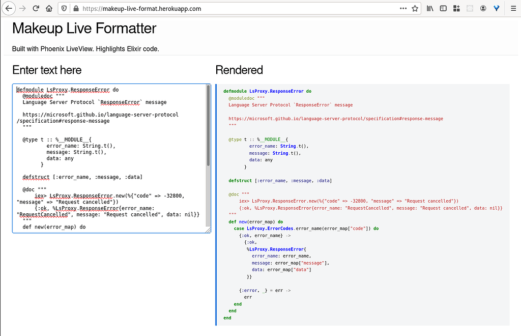 MakeupLiveFormat - Website to highlight elixir code - Chat ...